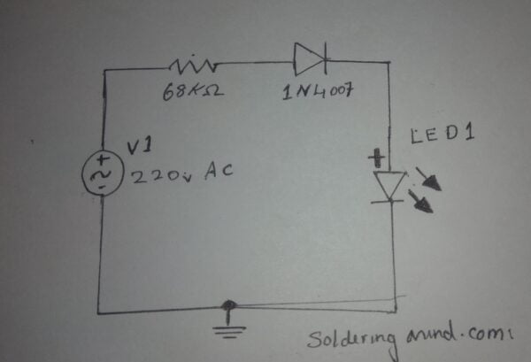 Current Limiting Resistor: Glow LED from 230V AC - Hobby circuits
