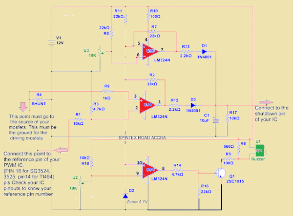 Inverter Protection Circuit using LM324, Low voltage and Overload ...