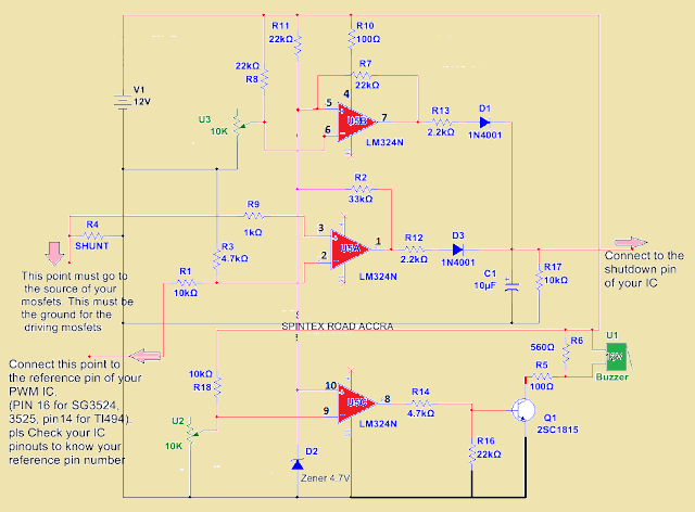Inverter Protection Circuit using LM324, Low voltage and Overload ...