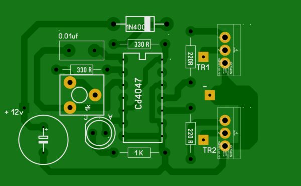 CD4047BE 100W Inverter Circuit Diagram with PCB Layout