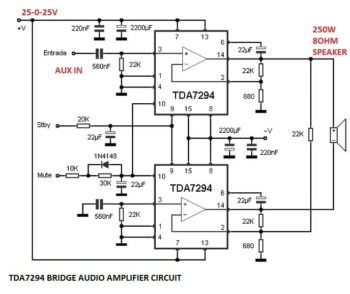 Bridge Amplifier Circuit using TDA7294 IC