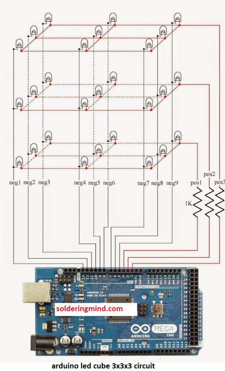Arduino Led Cube 3x3x3 Circuit with code - Soldering Mind