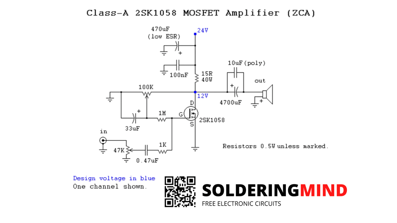 Class A amplifier Circuit using 2SK1058 MOSFET