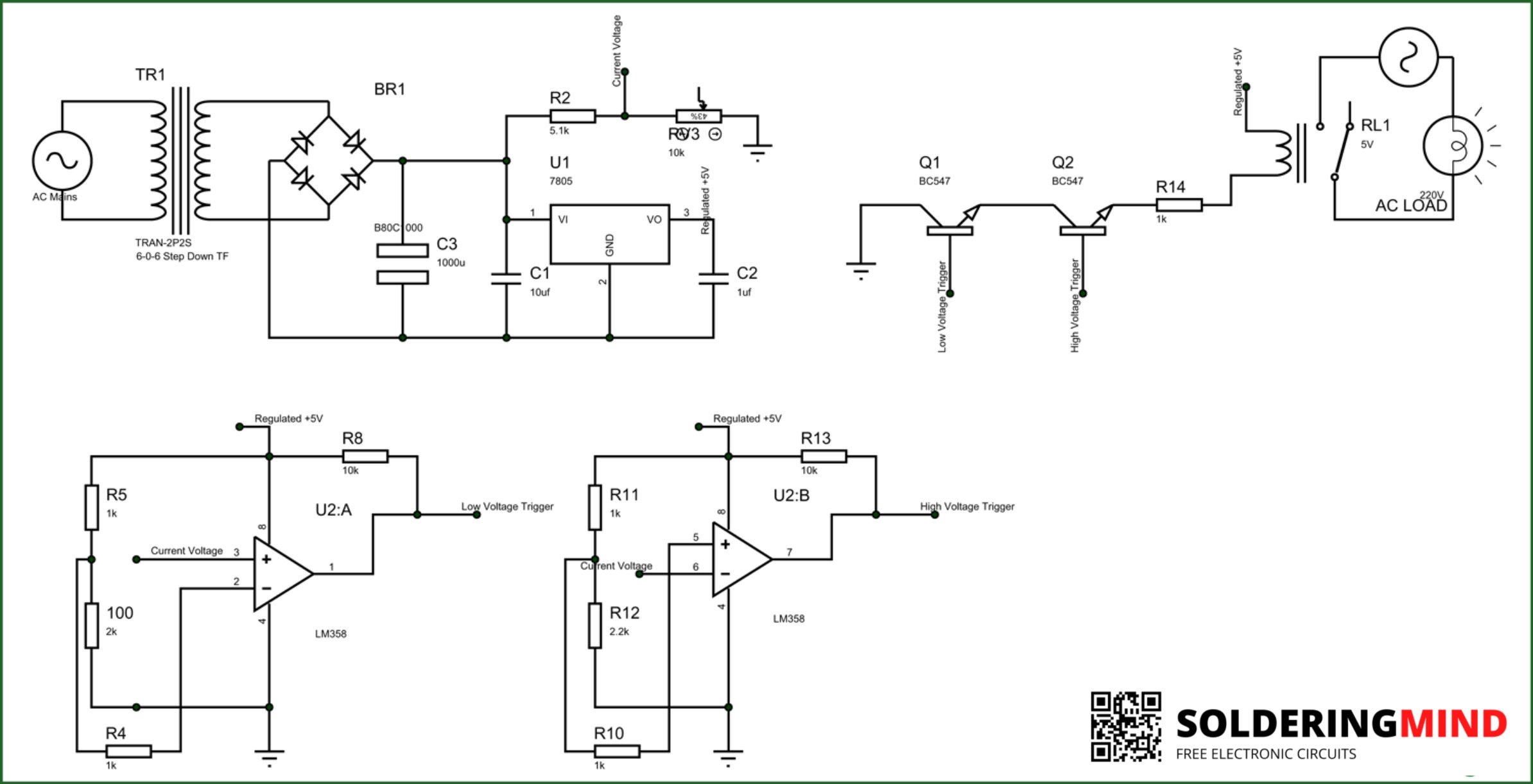 Electronic Circuit Breaker Circuit with Low and High voltage Protection