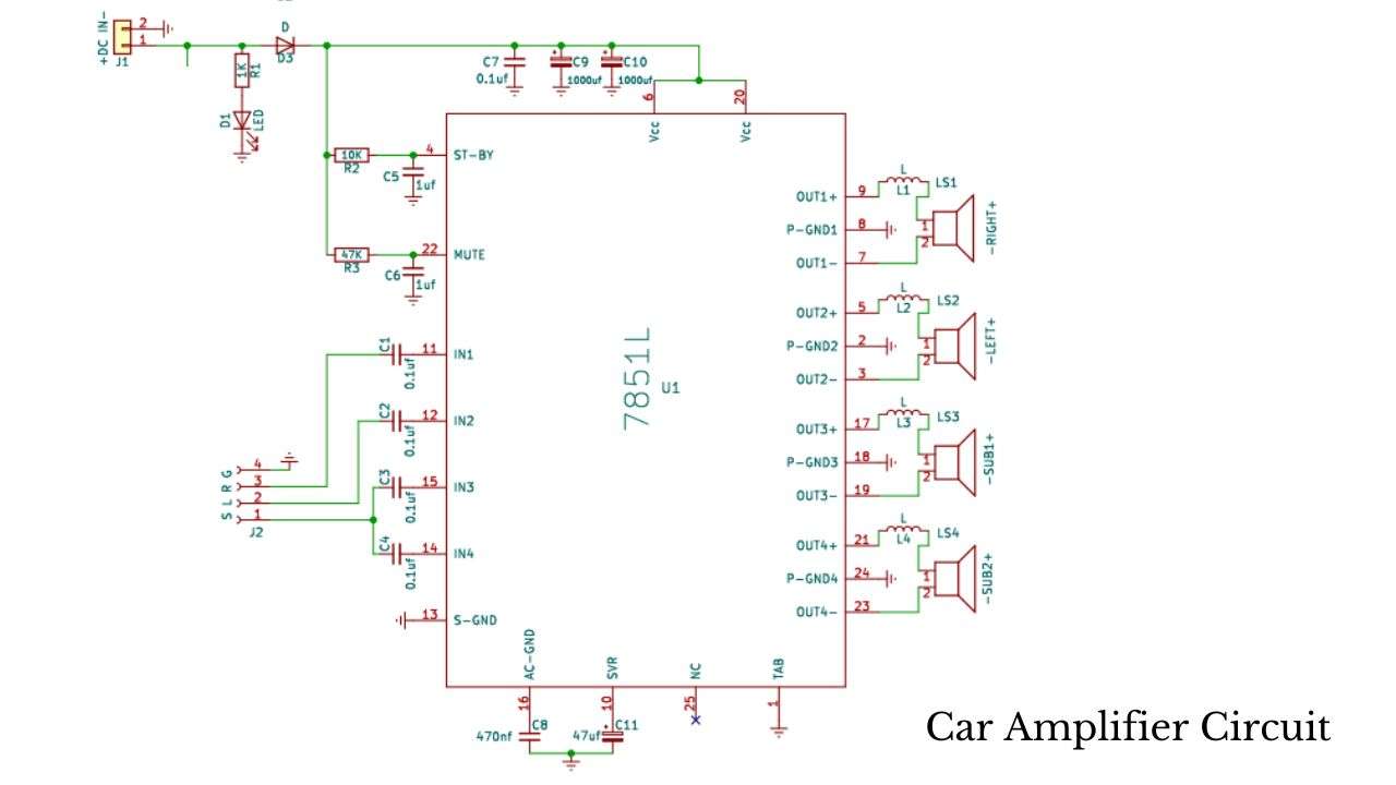 Car Amplifier Circuit with NE5532 IC Based 4 Channel Preamp