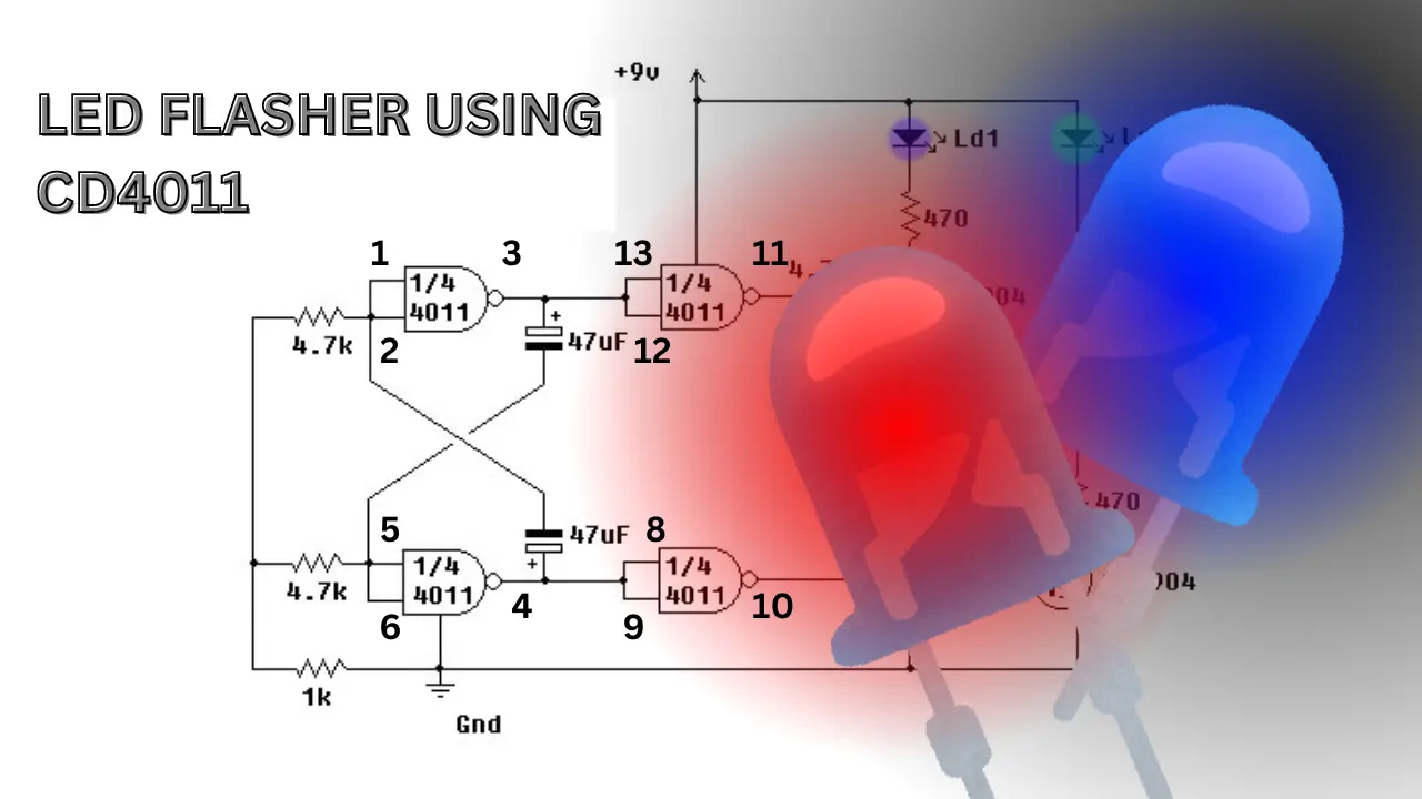 LED Flasher Circuit Using CD4011 NAND Gate IC