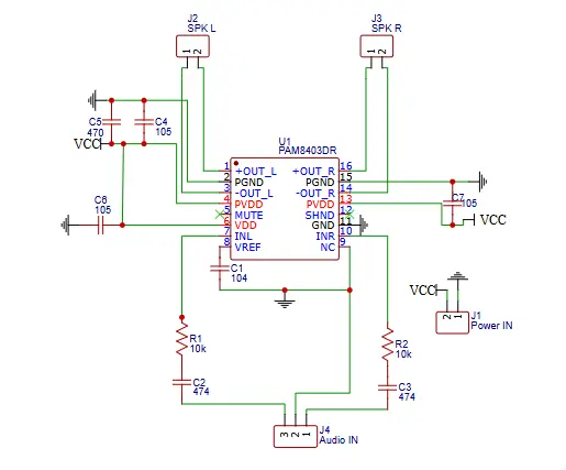 PAM8403 Amplifier Circuit