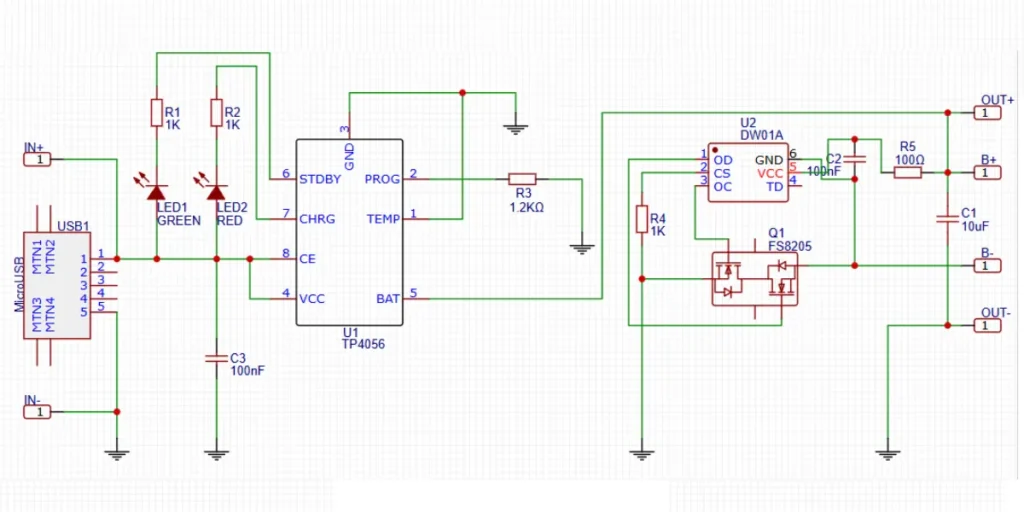 TP4056 Li-Ion Battery Charger Circuit with Additional Protection