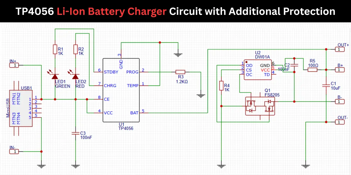 TP4056 Li-Ion Battery Charger Circuit with Additional Protection