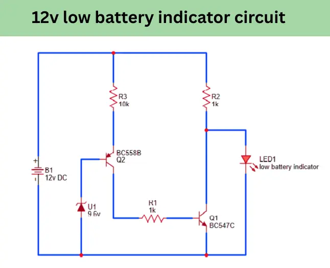12v low battery indicator using Two Transistors