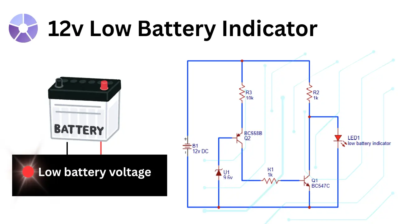 12v low battery indicator using Two Transistors