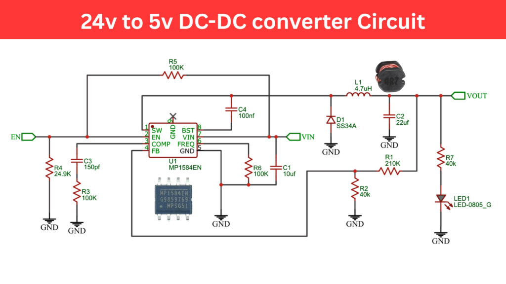 24V to 5V DC DC Converter Circuit using MP1584 IC