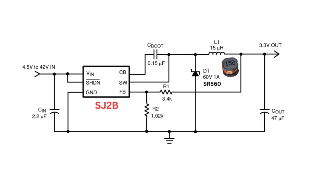 Buck Converter Circuit using SJ2B (LMR14206) Regulator