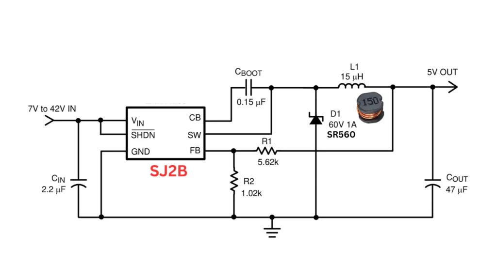 Buck Converter Circuit using SJ2B (LMR14206) Regulator
