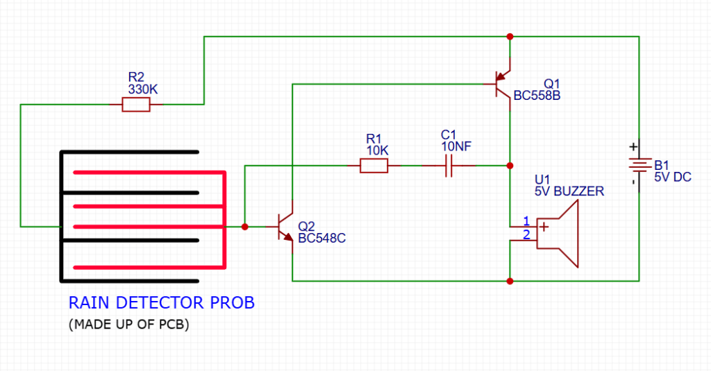 Simple Rain Detector Alarm Circuit