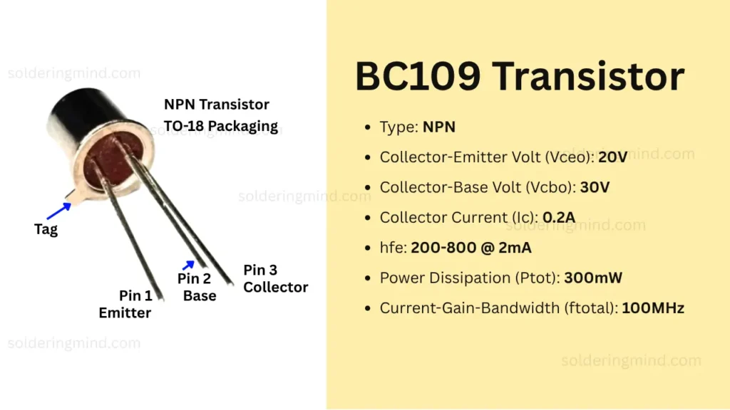 BC109 Transistor: Features, Pinout, Equivalent and Applications