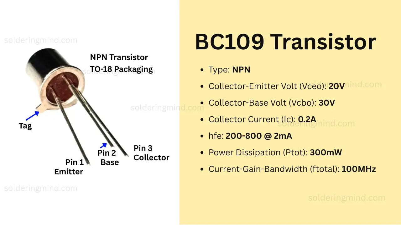 BC109 Transistor: Features, Pinout, Equivalent and Applications