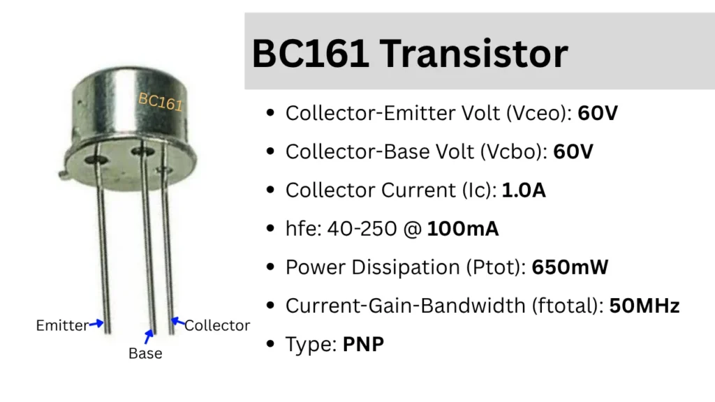 BC161 Transistor Pinout, Characteristics and Equivalent