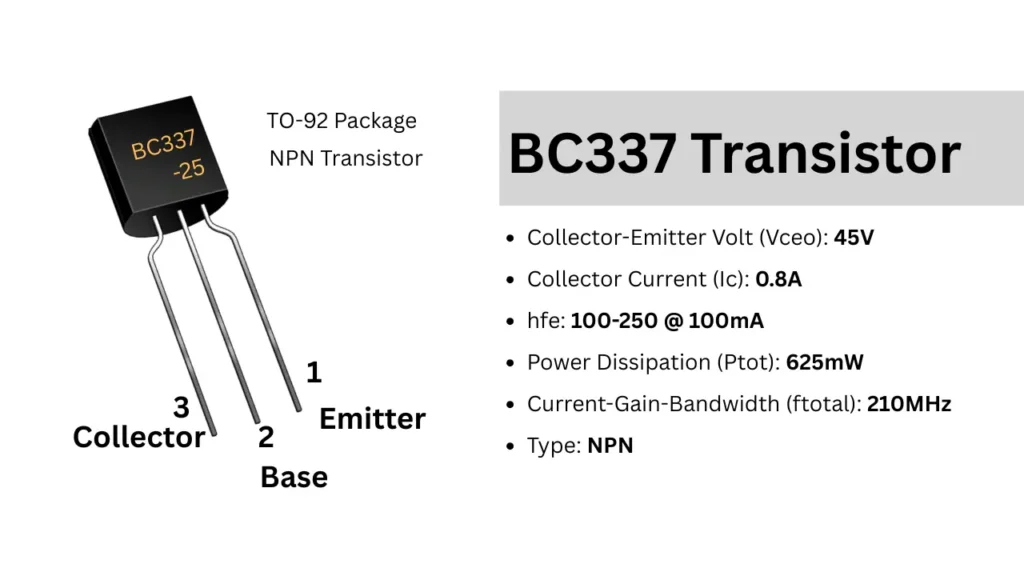 BC337 Transistor Pinout, Specifications and Equivalent
