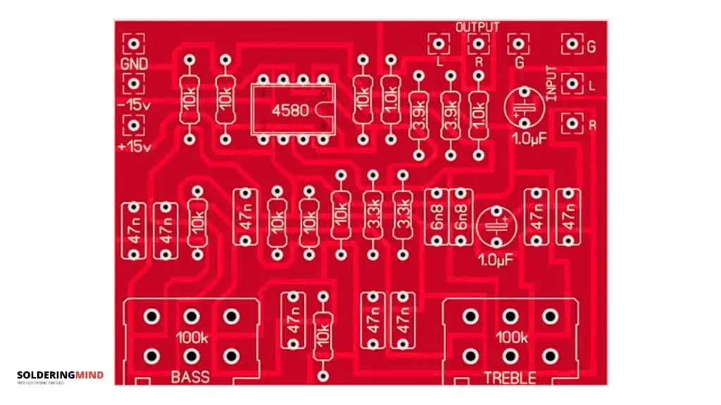 4580 Bass Treble Board PCB Layout and Circuit Design