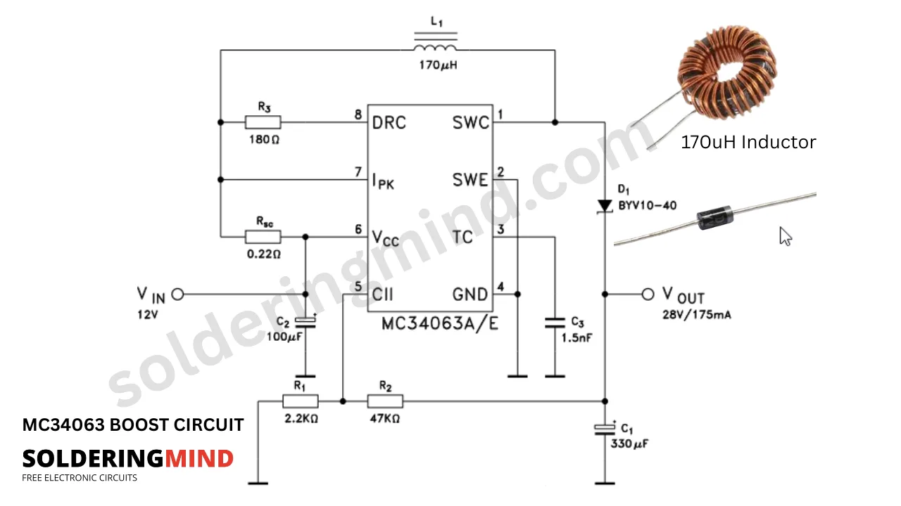 MC34063 Circuit: Boost Converter to Step-Up DC Voltage