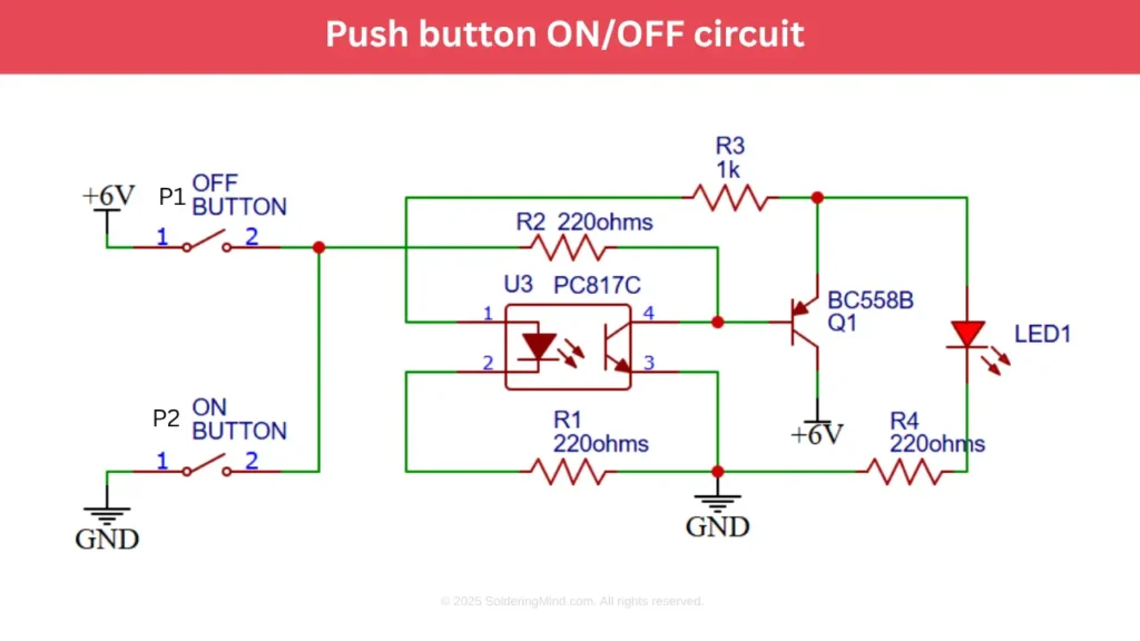 Push Button ON/OFF Circuit to Control Connected LED