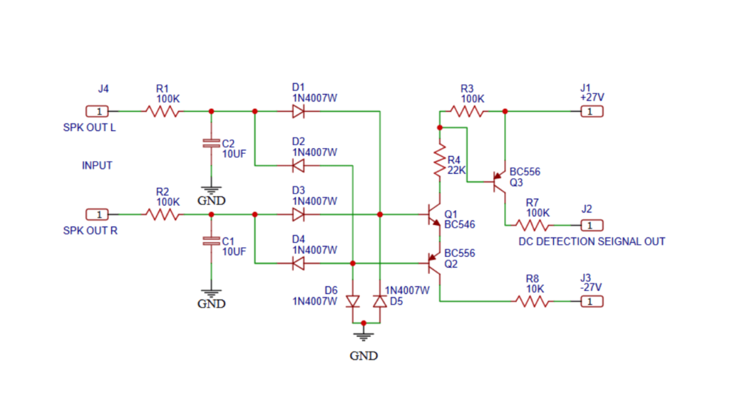 Amplifier Output DC Detection Circuit Works in Dual Power Supply