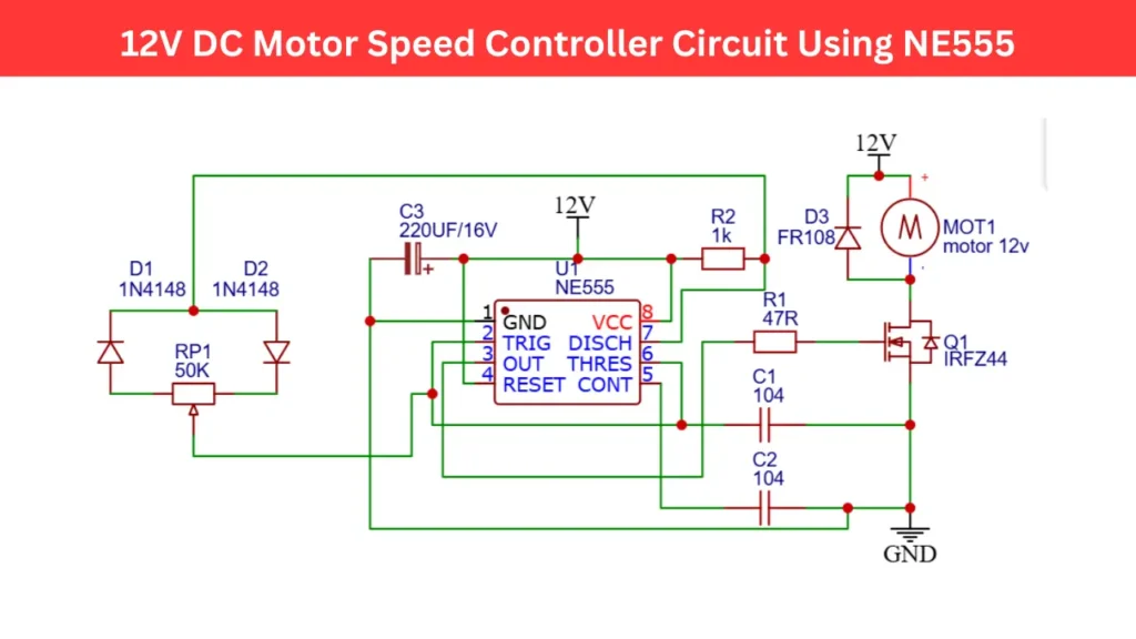 12V DC Motor Speed Controller Circuit Using NE555