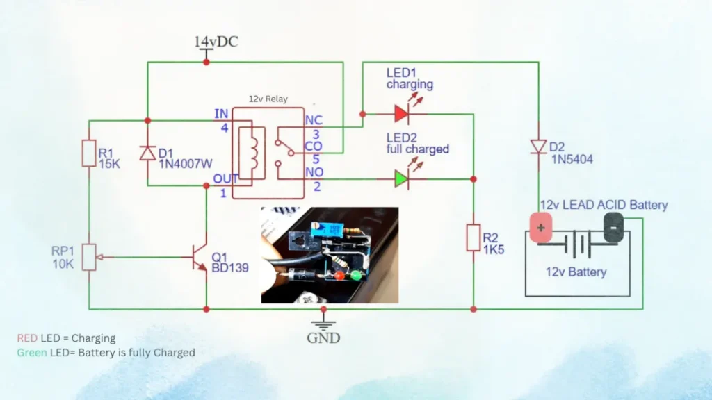 12v Automatic Battery Charger Circuit with LED Indication