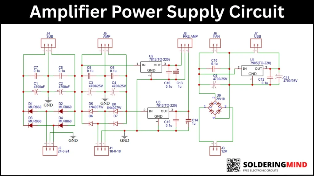 Amplifier Power Supply with Multi Output for USB Module and Fan