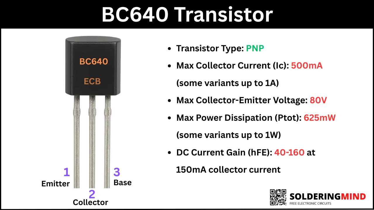 BC640 Transistor Pinout, Specifications and Equivalent