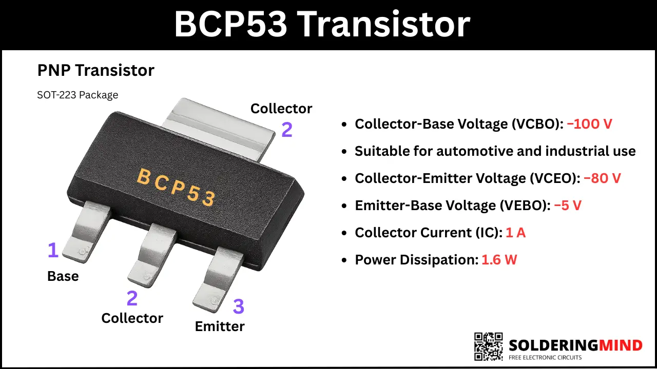 BCP53 Transistor Pinout, Specifications and Equivalent
