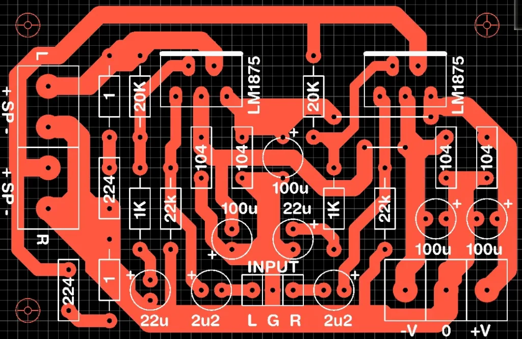LM1875 Stereo Amplifier Board Circuit Diagram and PCB Layout
