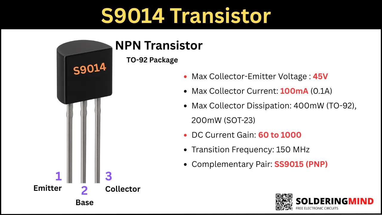 S9014 Transistor Pinout, Specifications and Equivalent