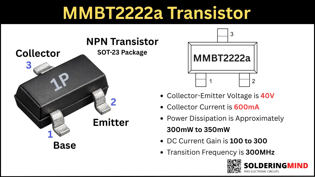 MMBT2222A (1P) Transistor: Pinout, Equivalent, Specs & Uses